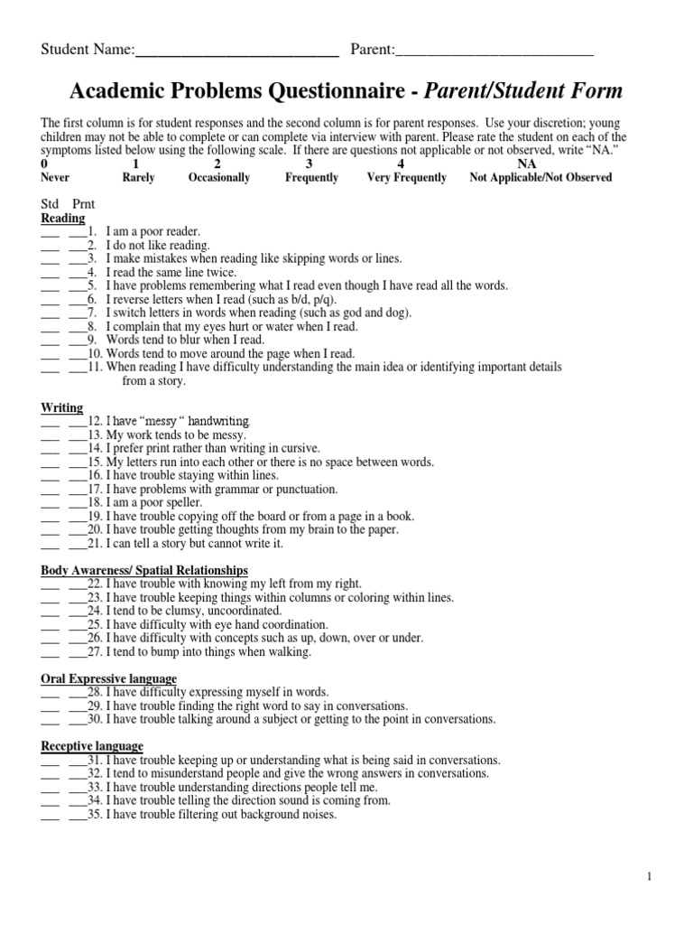 Academic Problems Parent Student Form | Download Free PDF | Attention ...