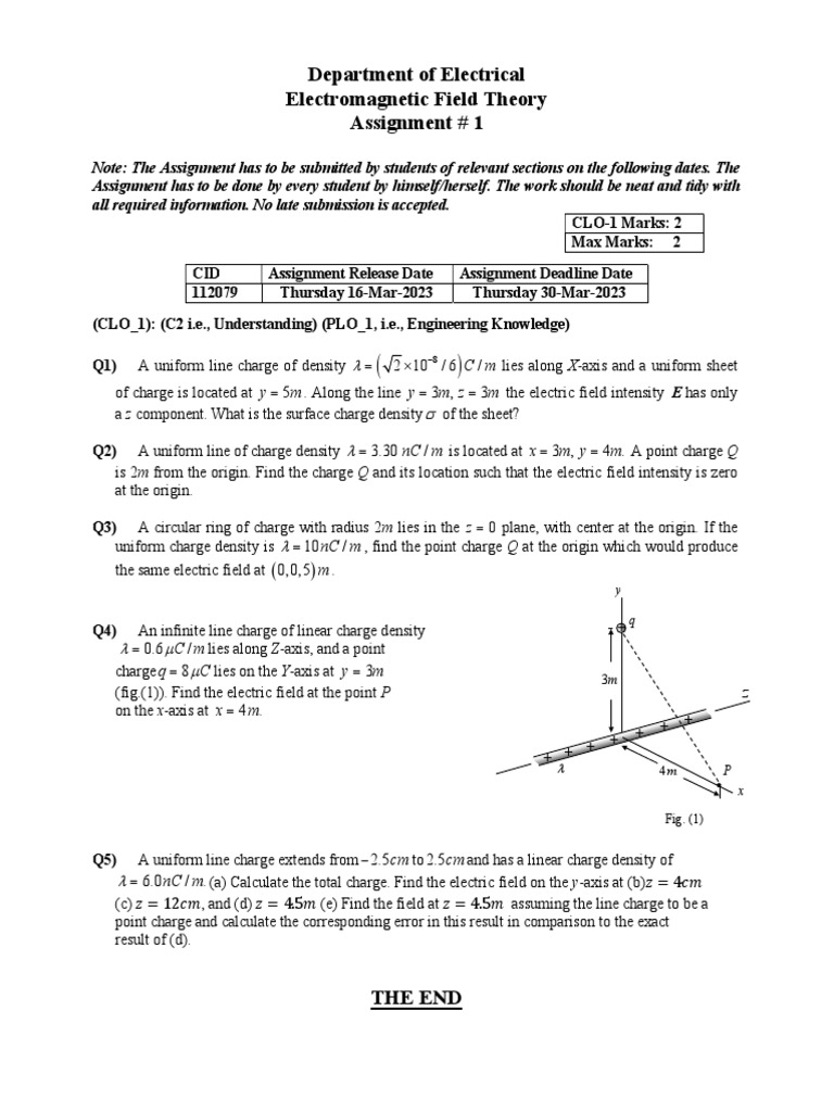 Emft Assignment # 1 | PDF | Electric Field | Electricity