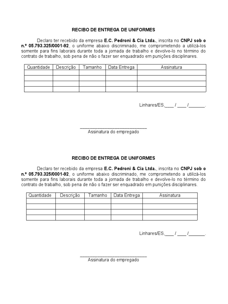 Recibo Entrega Uniformes Pdf
