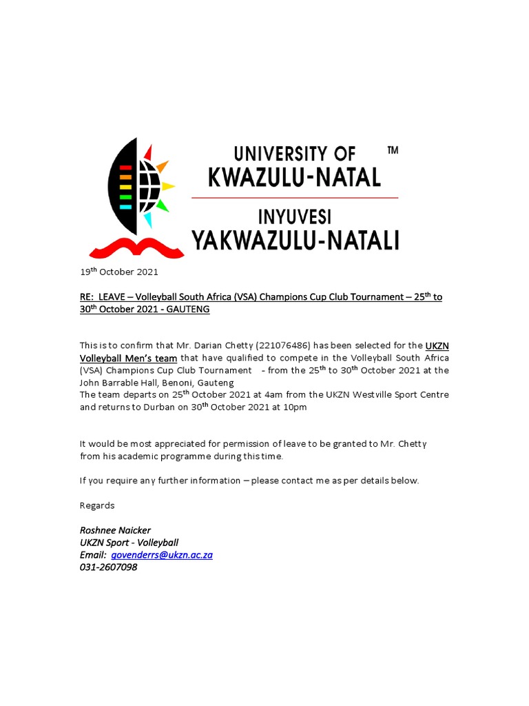 Letter - Volleyball VSA Champs Cup DARIAN 2021 PDF | PDF