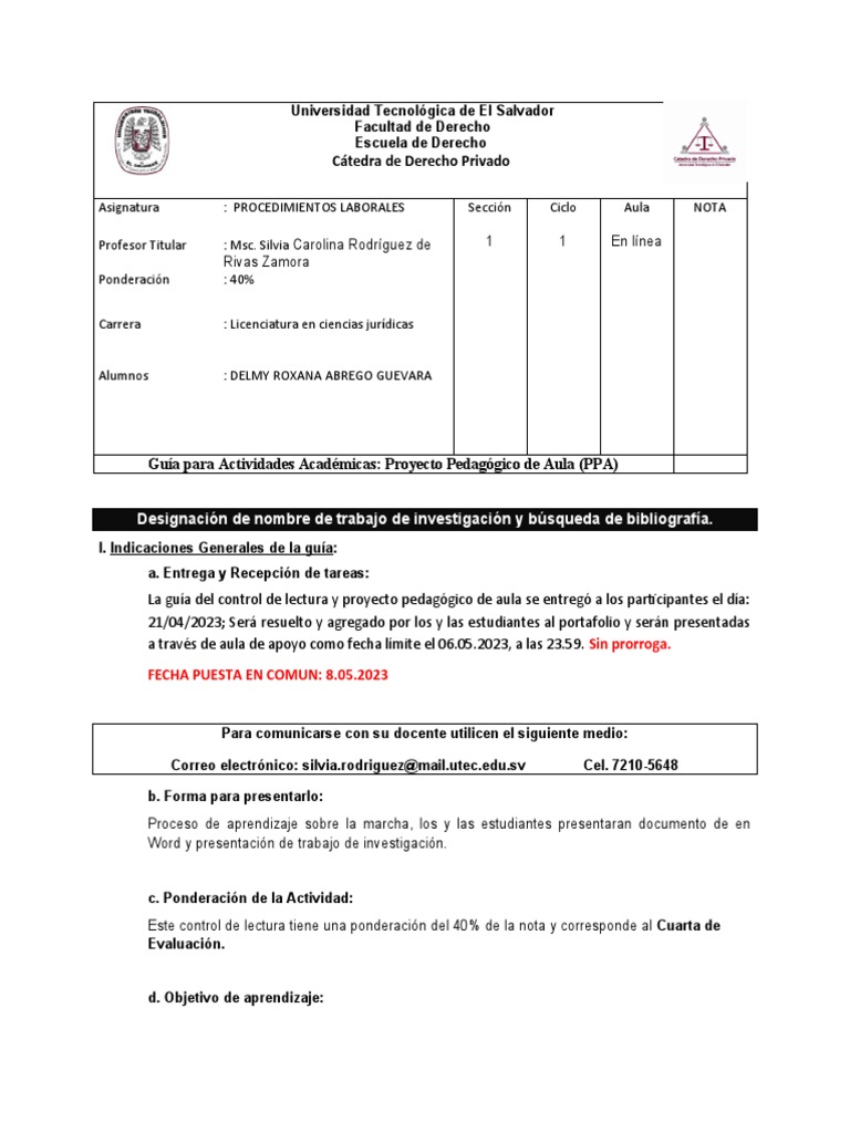 Guía No. 4 de actividades PROC. LAB final | PDF