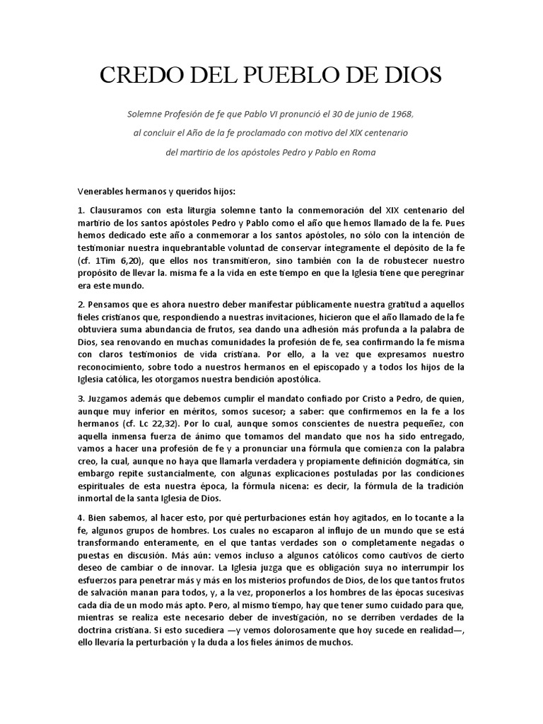 Credo del Pueblo de Dios | PDF | eucaristía | Iglesia Católica