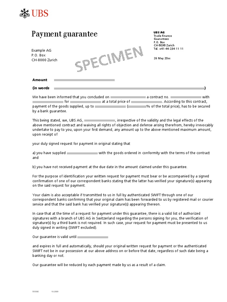 Payment Guarantee UBS Examle | PDF | Guarantee | Signature
