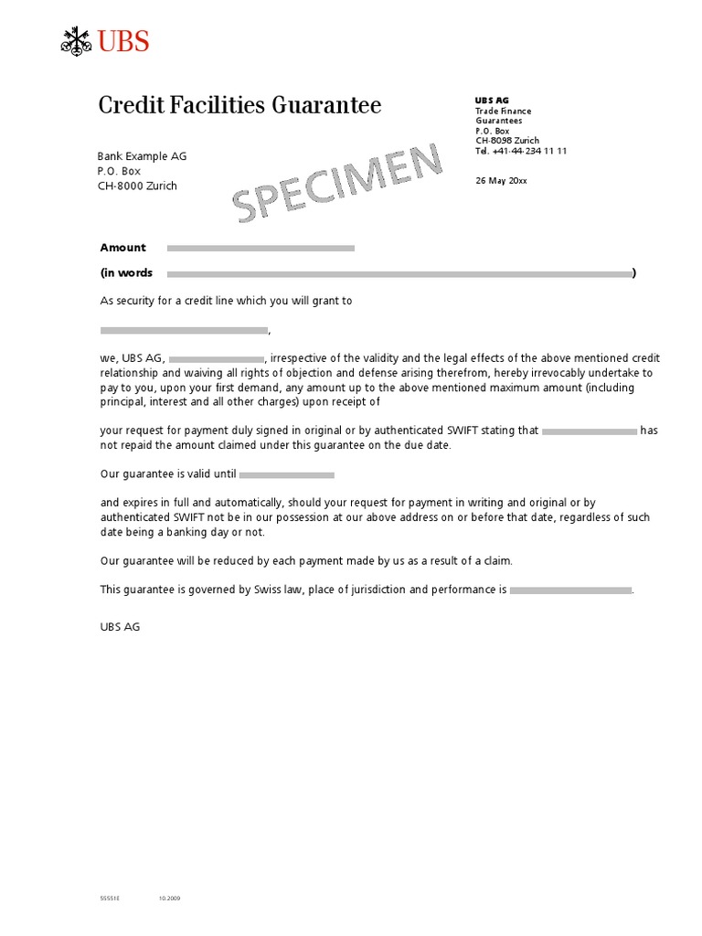 Credit Line Guarantee UBS Examle | PDF