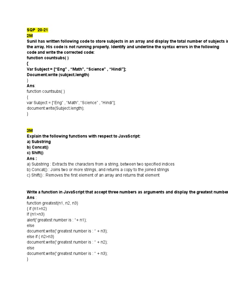 Javascript Borad Paper Questions Pdf Java Script String Computer Science 6258