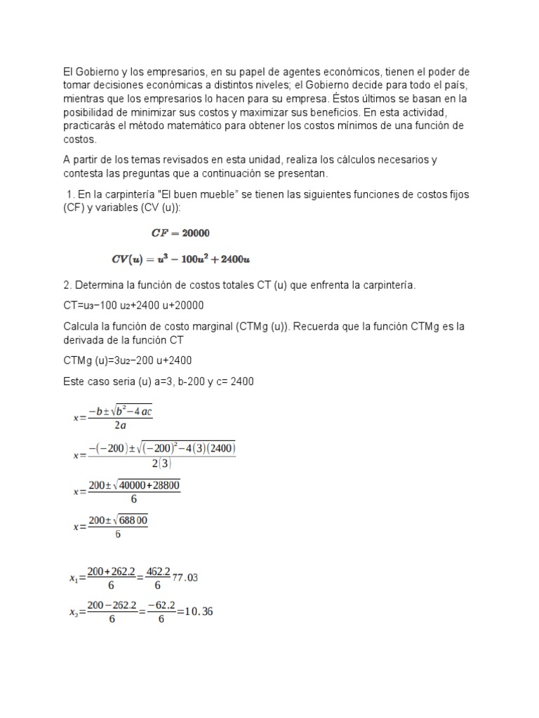 Act - 1 - U2 - Como Calculo El Costo Minimo | PDF | Economias ...