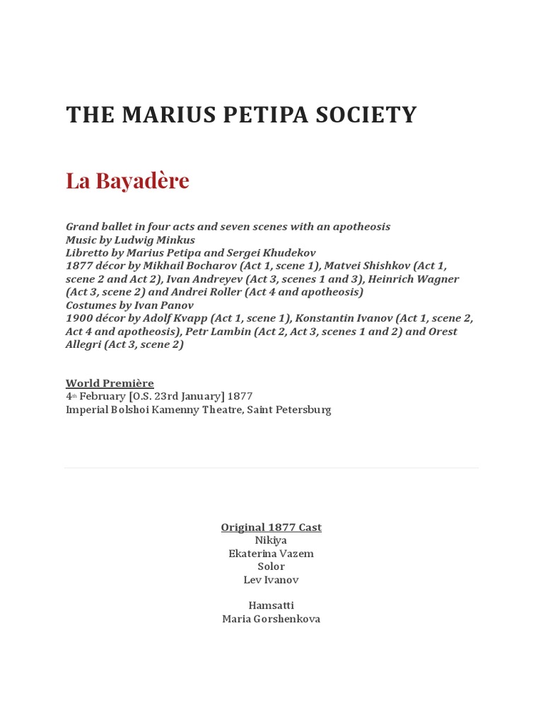 La Bayadère Petipa Society | PDF