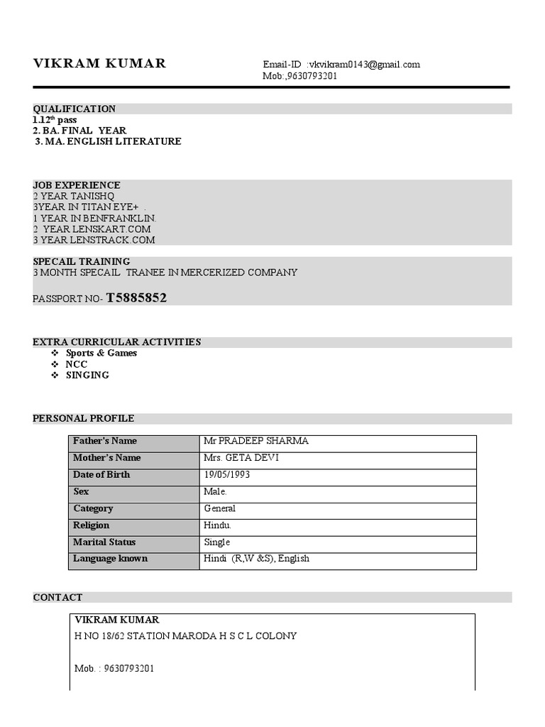 Vikram Kumar's Resume: Experience & Qualifications | PDF
