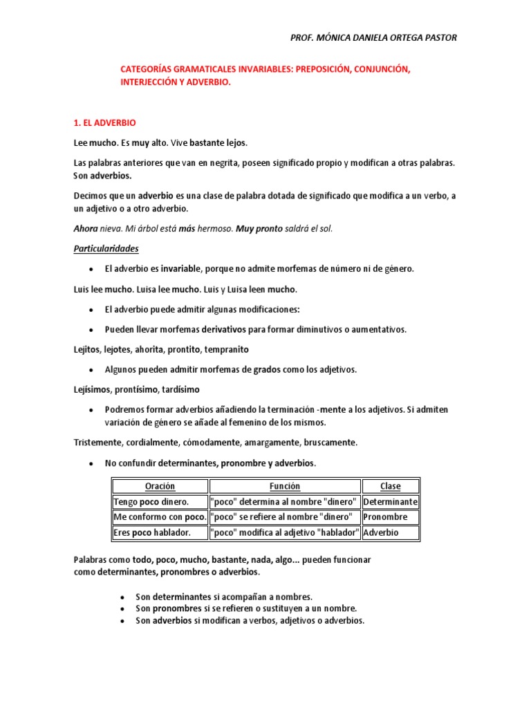 Categorias Gramaticales Invariables | PDF | Adverbio | Parte del discurso