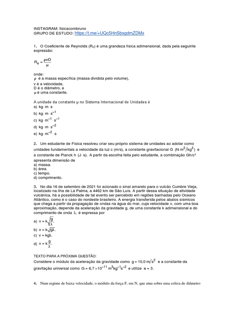 Lista de Analise Dimensional PDF | PDF | Quilograma | Massa