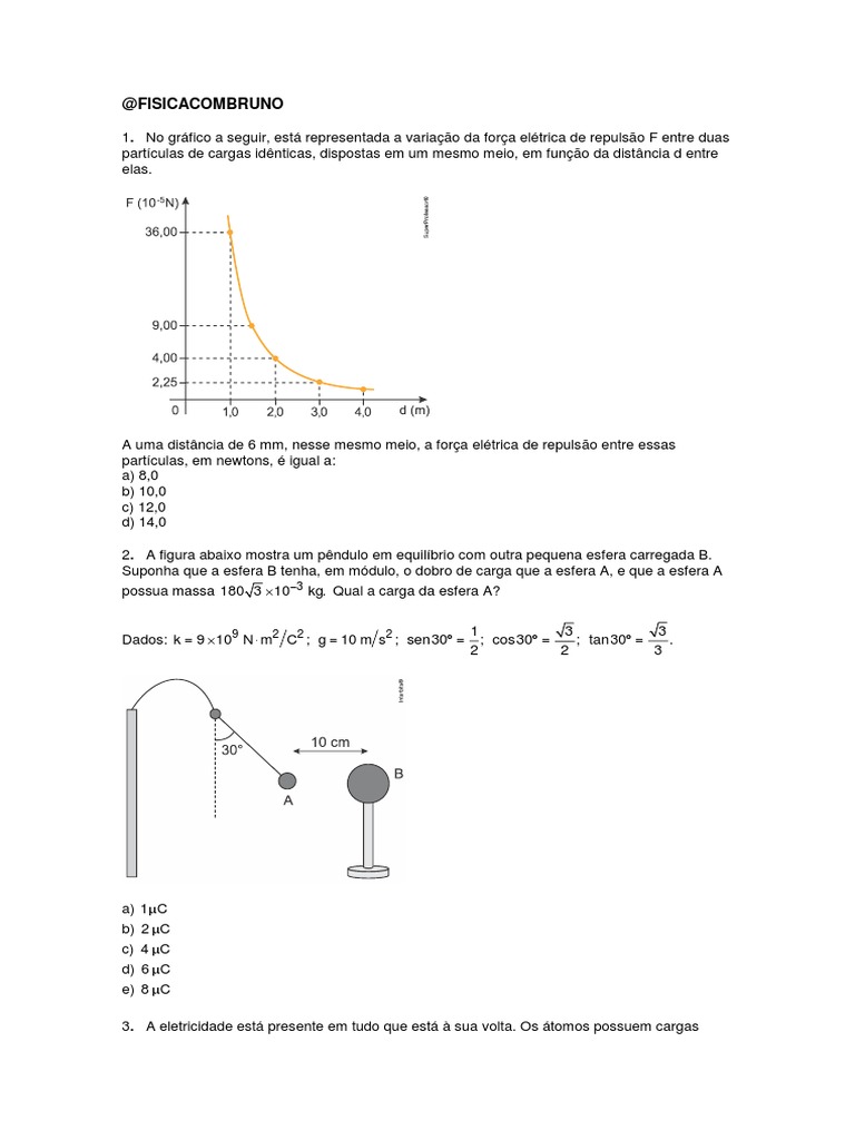 Lista de Eletrostática 2 PDF | PDF | Carga elétrica | Eletricidade