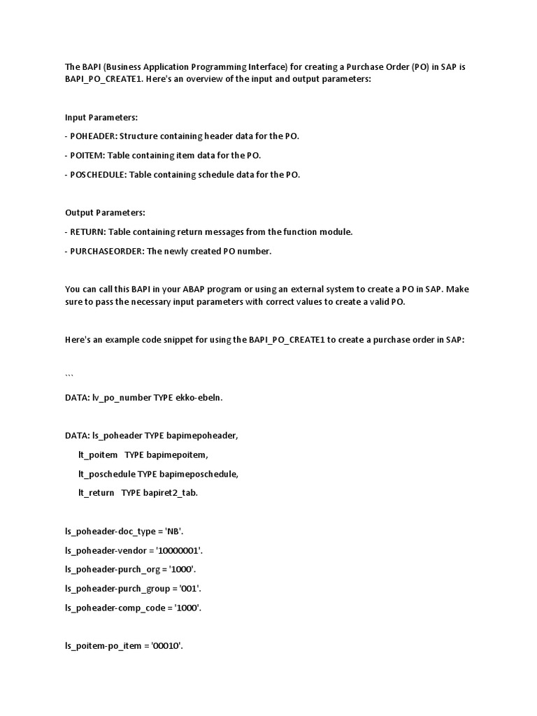 The BAPI For PO Uploader | PDF