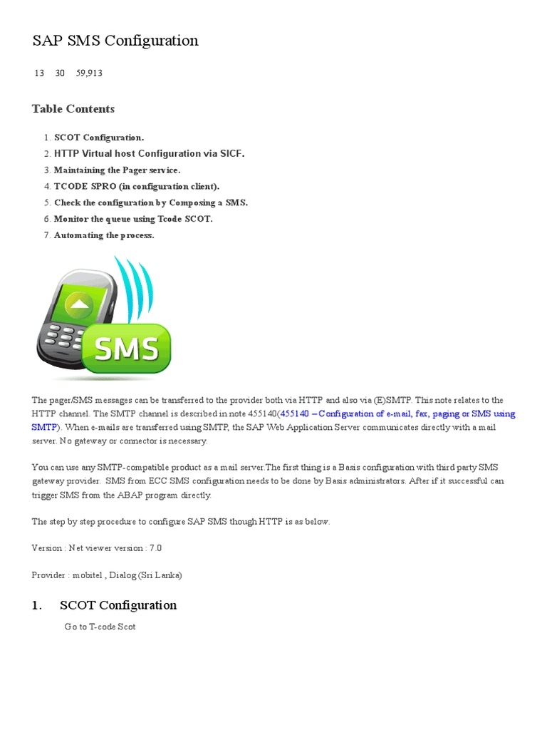 SAP SMS Configuration - SAP Blogs | PDF | Hypertext Transfer Protocol | Proxy Server