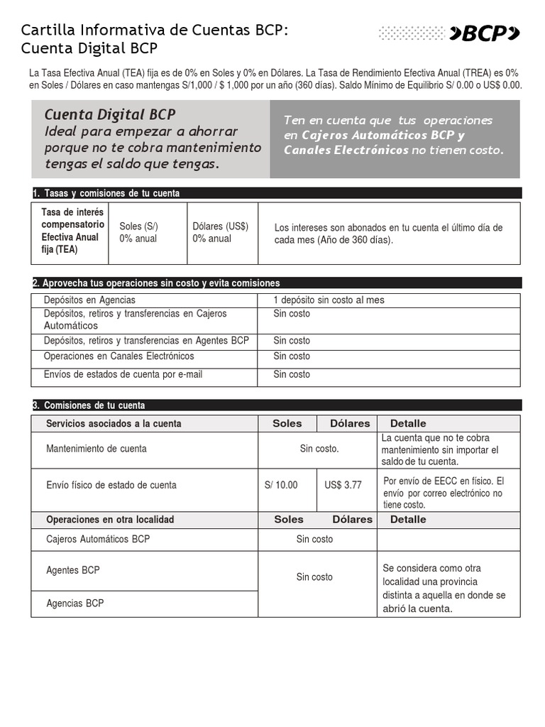 Cartilla-Informativa-Cuenta-Digital-BCP.pdf | PDF | Tarjeta de débito | Bancos