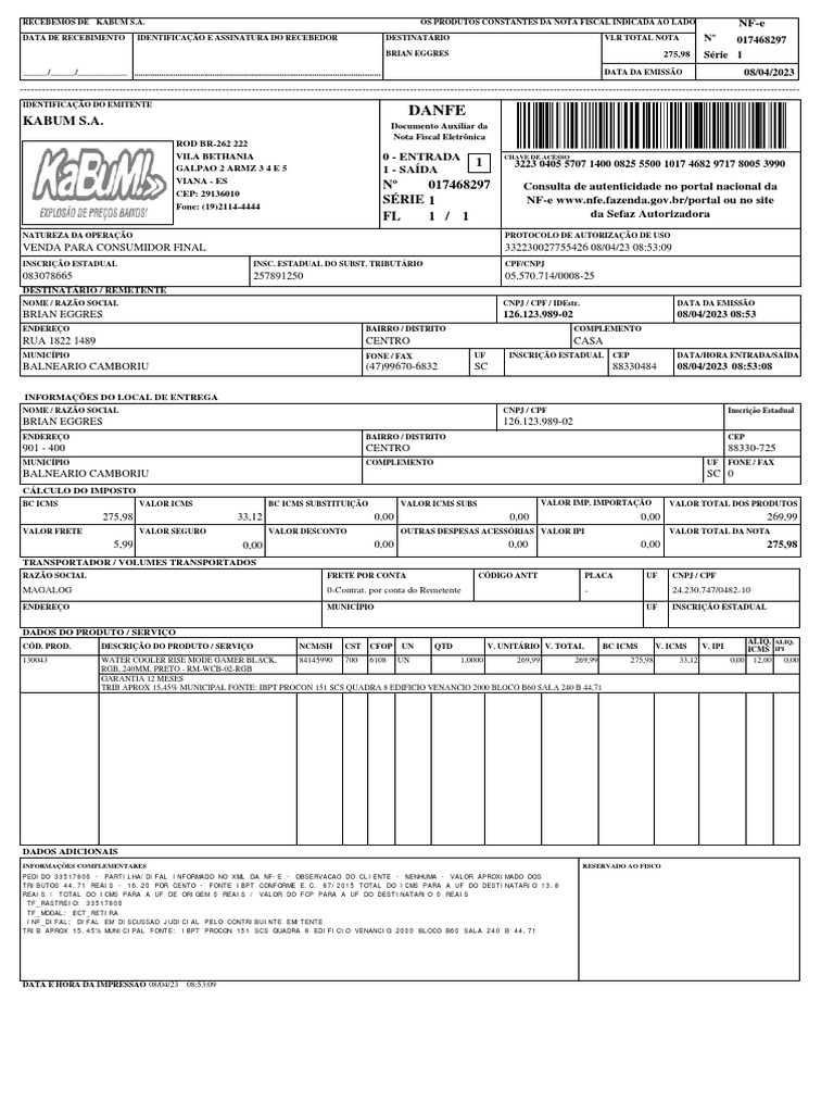 Nfe PDF | Download grátis PDF | Recibo | Documento