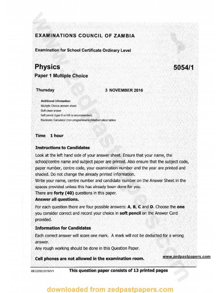 g12 Physics p1 2016 PDF | PDF