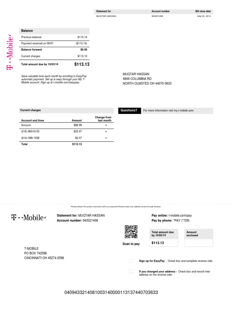 T Mobile Print View Complete Bill | PDF | Fee | Cheque