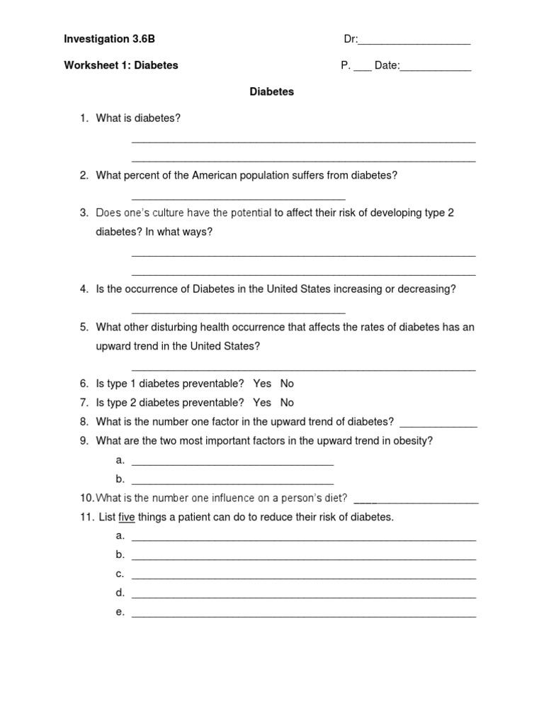 Diabetes Worksheet PDF | PDF