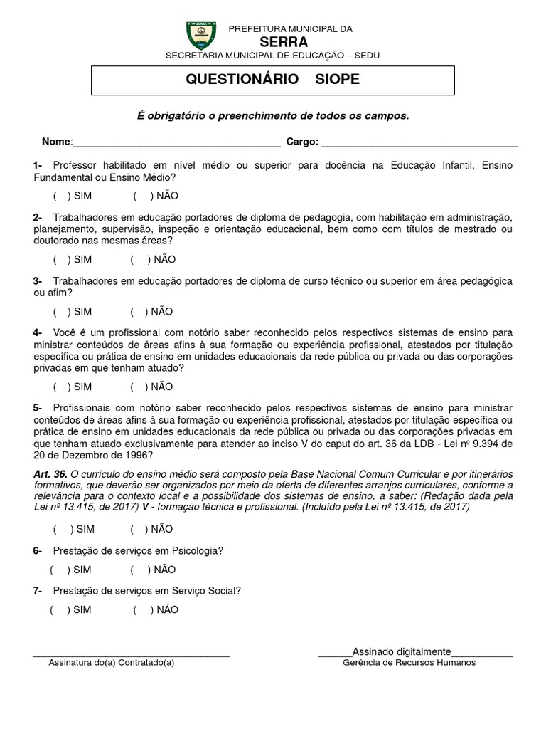 FORMULÁRIO SIOPE - Imprimir PDF | PDF | Pedagogia