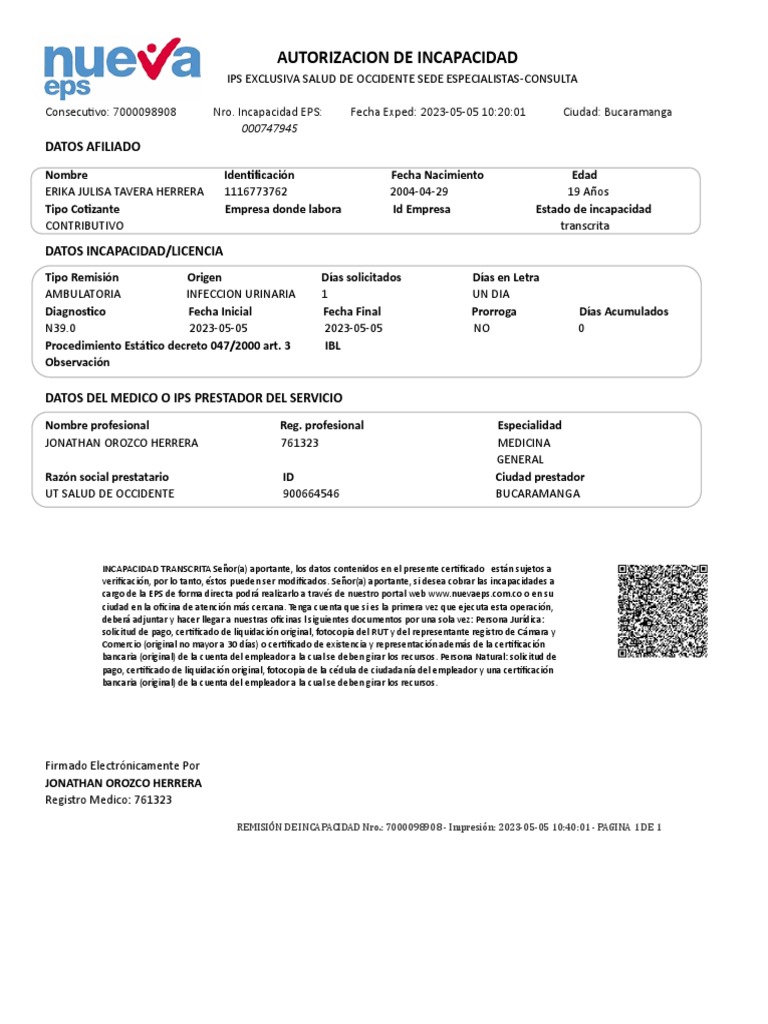 Incapacidad Nueva Eps | PDF