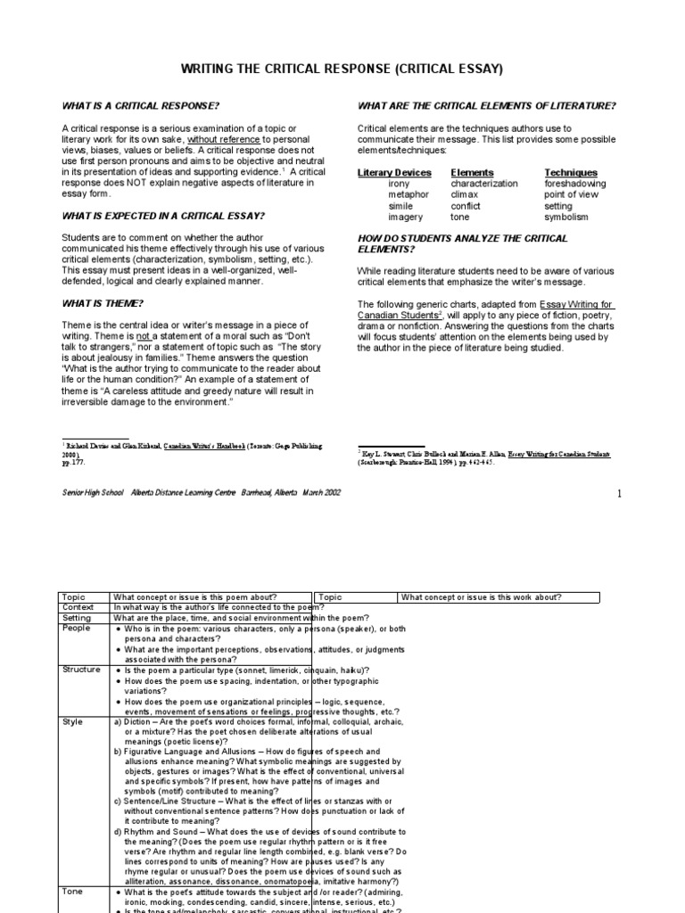 Analyzing Critical Responses in Literature | PDF | Poetry | Essays