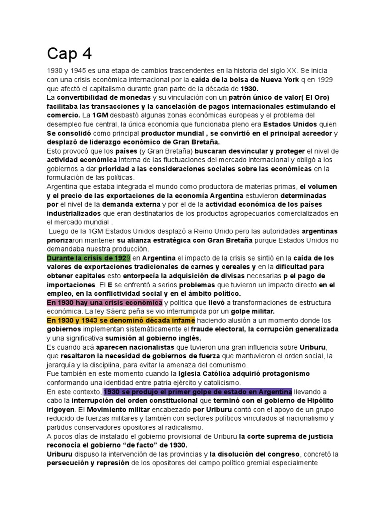 Resumen Cap 4 Cicogna Icse | PDF | Gran depresion | Moneda