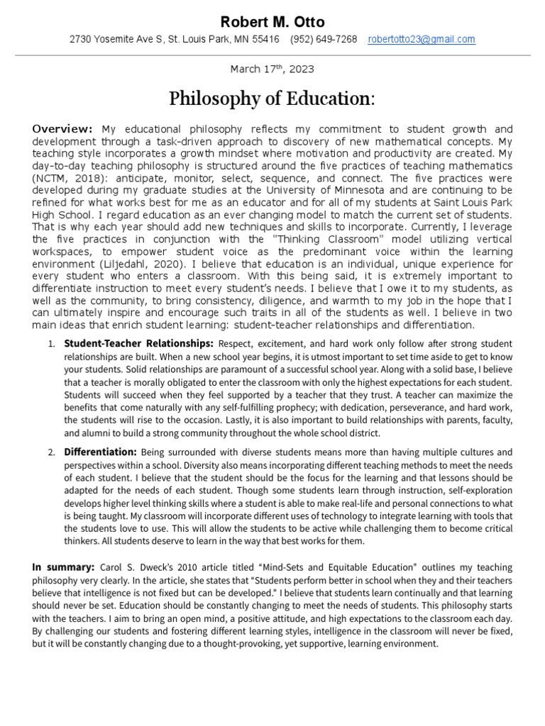 philosophy of education 2023 | PDF | Teachers | Philosophy Of Education