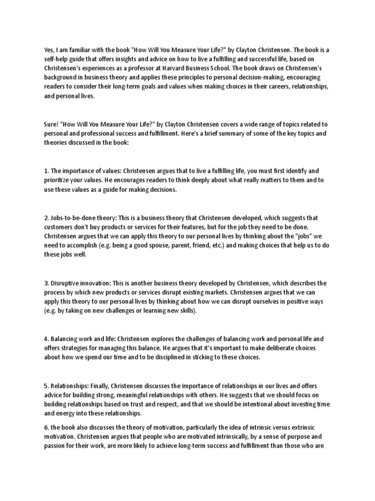 Book Report On How Will You Measure Your Life? | PDF | Motivation ...