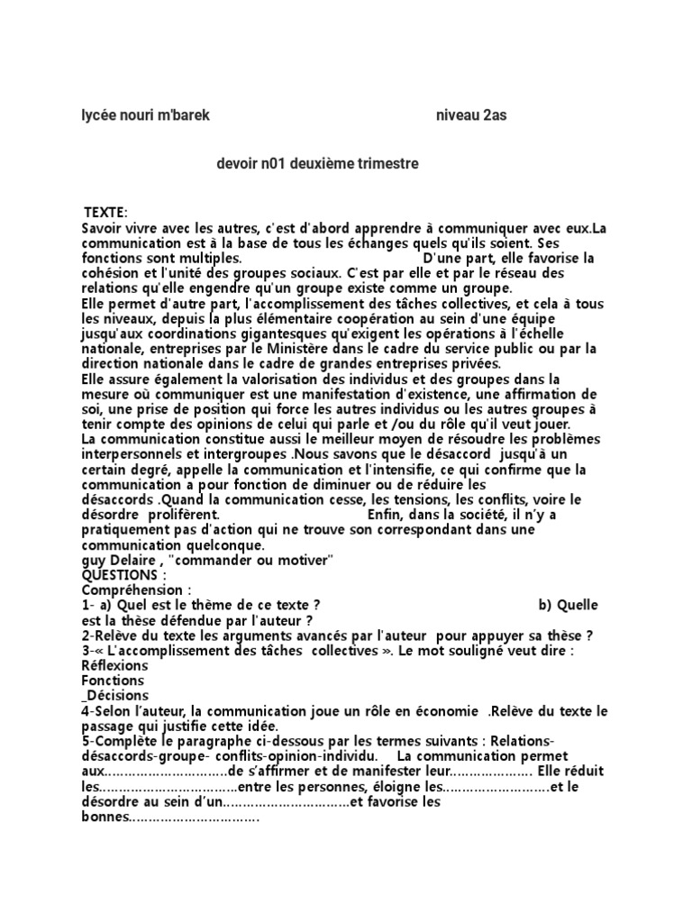Devoir Surveillé 1AS | PDF | Évolution de carrière