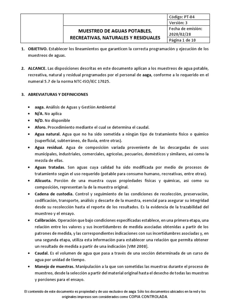 PT-04 Muestreo Aguas | PDF