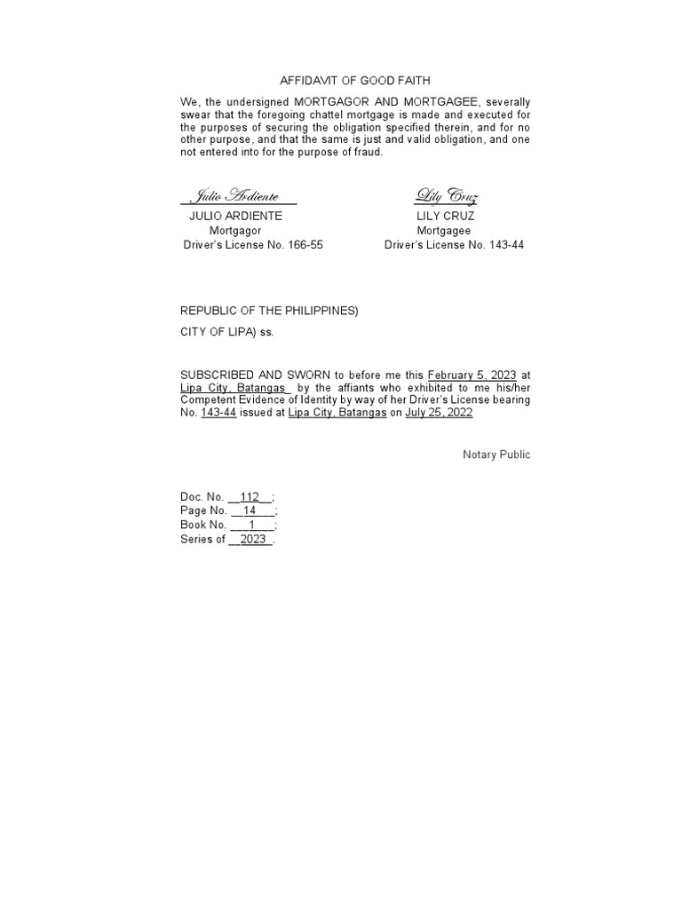 Affidavit of Good Faith | PDF | Social Science