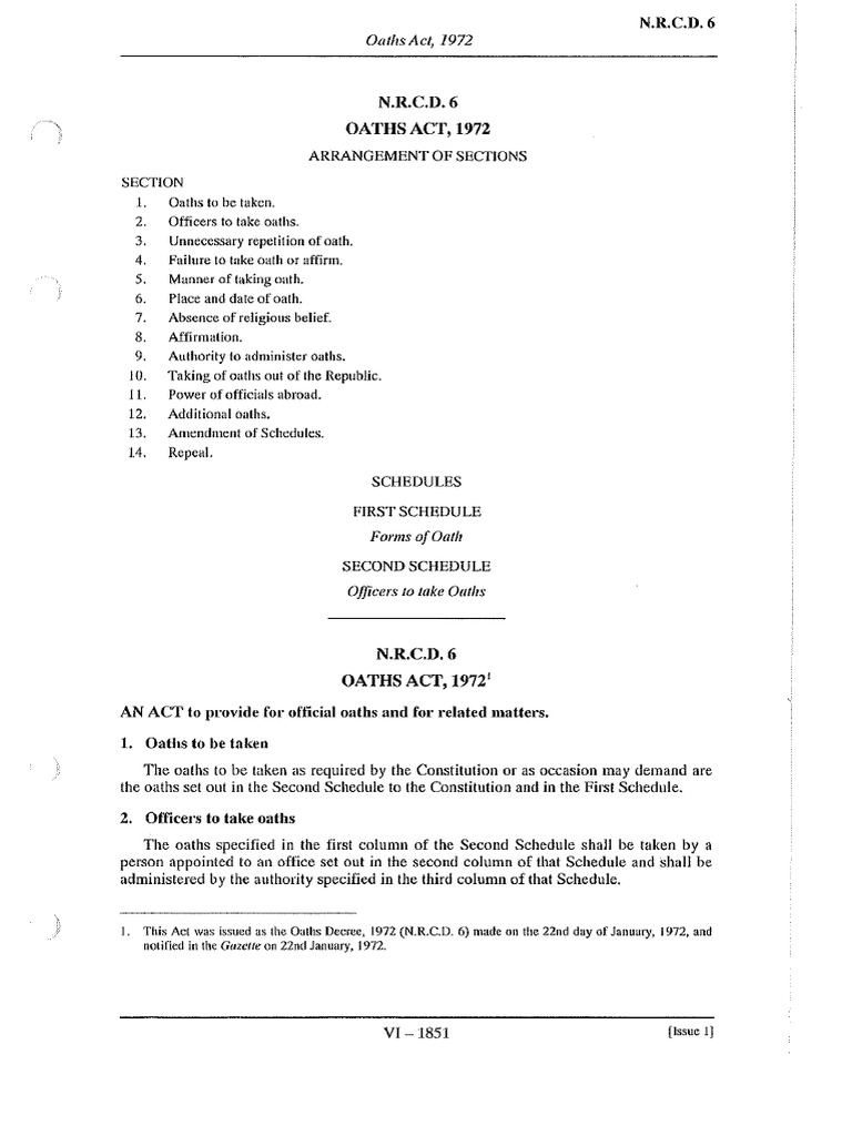 Oaths Act NRCD 6 Rev Ed | PDF