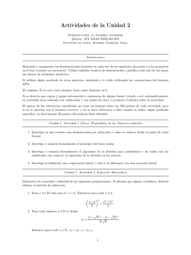 Actividades 2 | PDF | Prueba matemática | Álgebra
