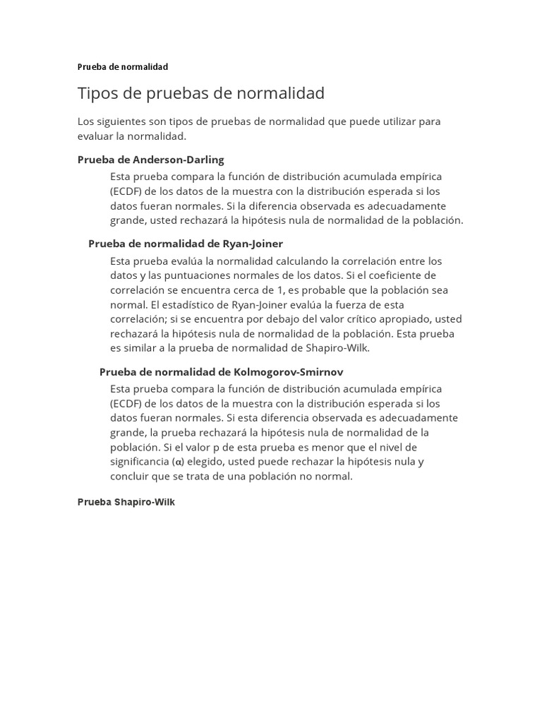 Prueba de Normalidad | PDF