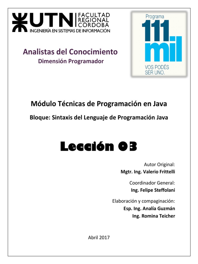 Técnicas de Programación - Leccion 03 PDF | PDF | Java (lenguaje de programación) | Tipo de datos