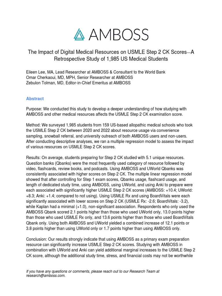Impact of AMBOSS on Step 2 CK Scores | PDF | United States Medical ...