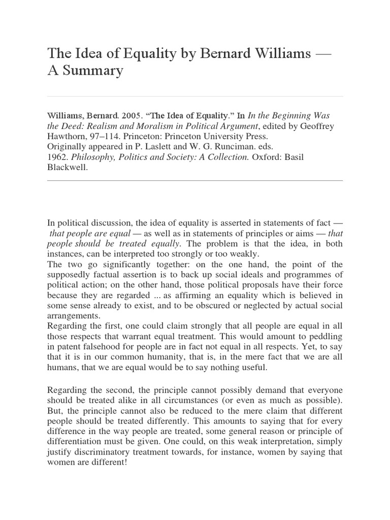 Bernard Williams on Equality | PDF | Social Equality | Reason