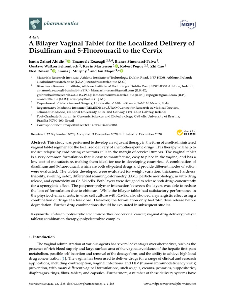 A Bilayer Vaginal Tablet For The Localized Delivery Of Disulfiram And 5 Fluorouracil To The