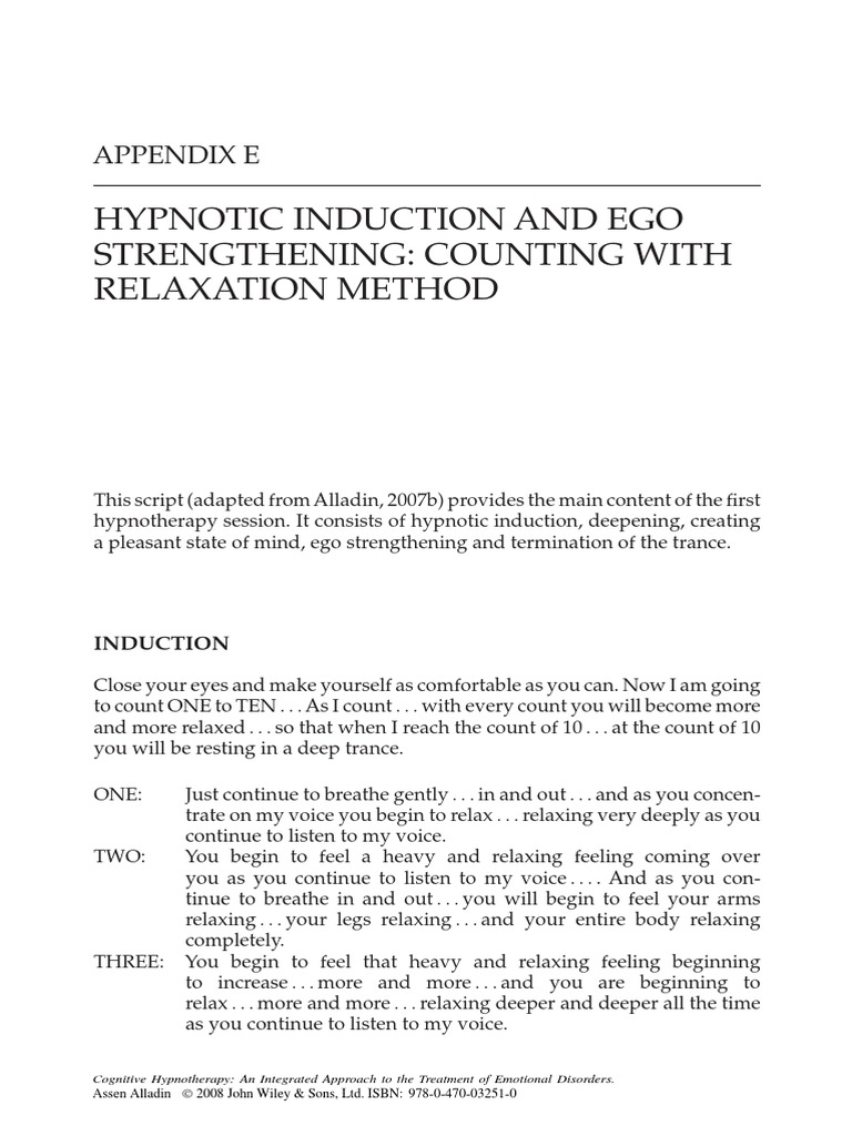 Cognitive Hypnotherapy - 2008 - Alladin - Appendix E Hypnotic Induction and Ego Strengthening ...