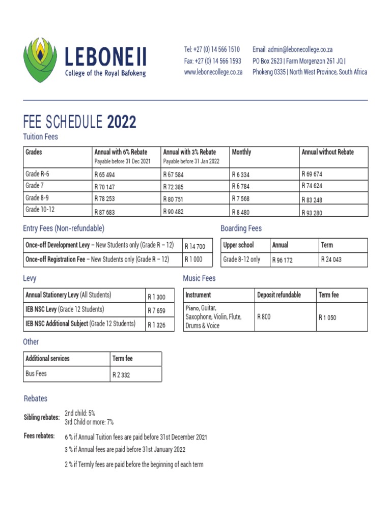 Lebone II College Fee Schedule 2022 | PDF | Payments | Money