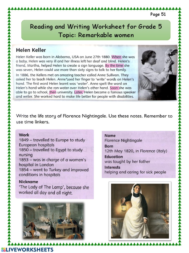 Grade 5 Worksheet: Remarkable Women | PDF