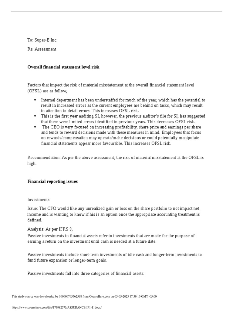 OFSL Risk Assessment and Recommendations | PDF | Going Concern | Audit