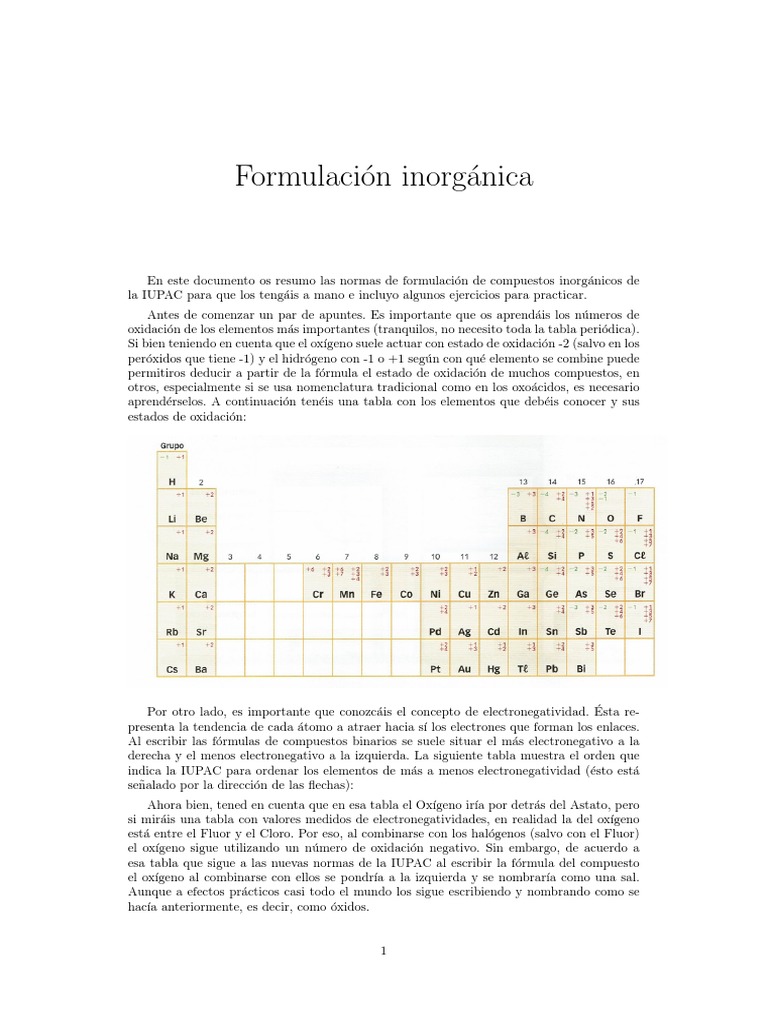 Repaso Formulación Inorgánica PDF | PDF