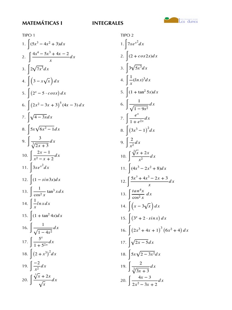 Integrales Inmediatas Con Soluciones PDF | PDF