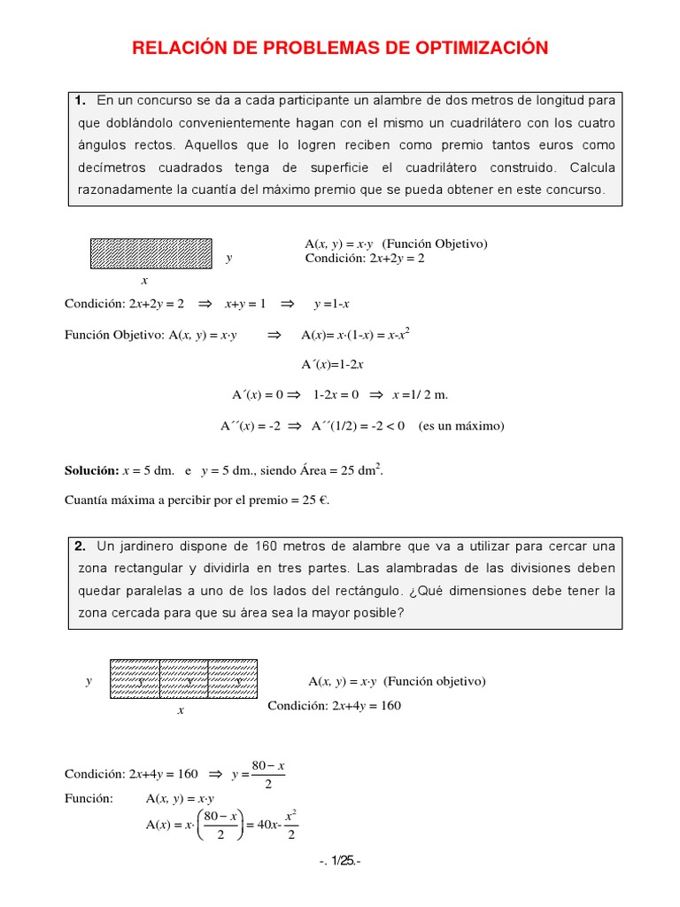 Problemas de optimizacion con solución.pdf | PDF | Triángulo | Optimización Matemática