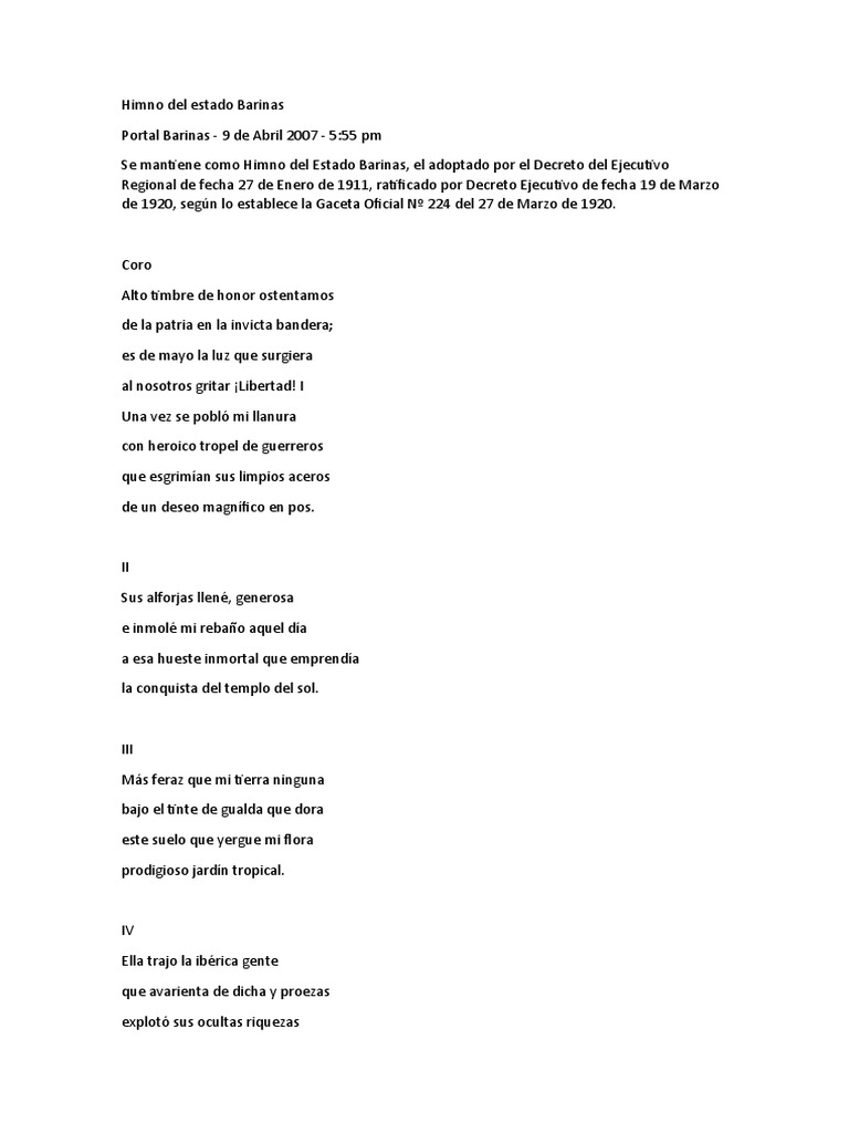 himno de barinas.docx | PDF