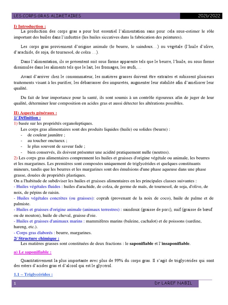 Corps Gras Alimentaires Guide | PDF