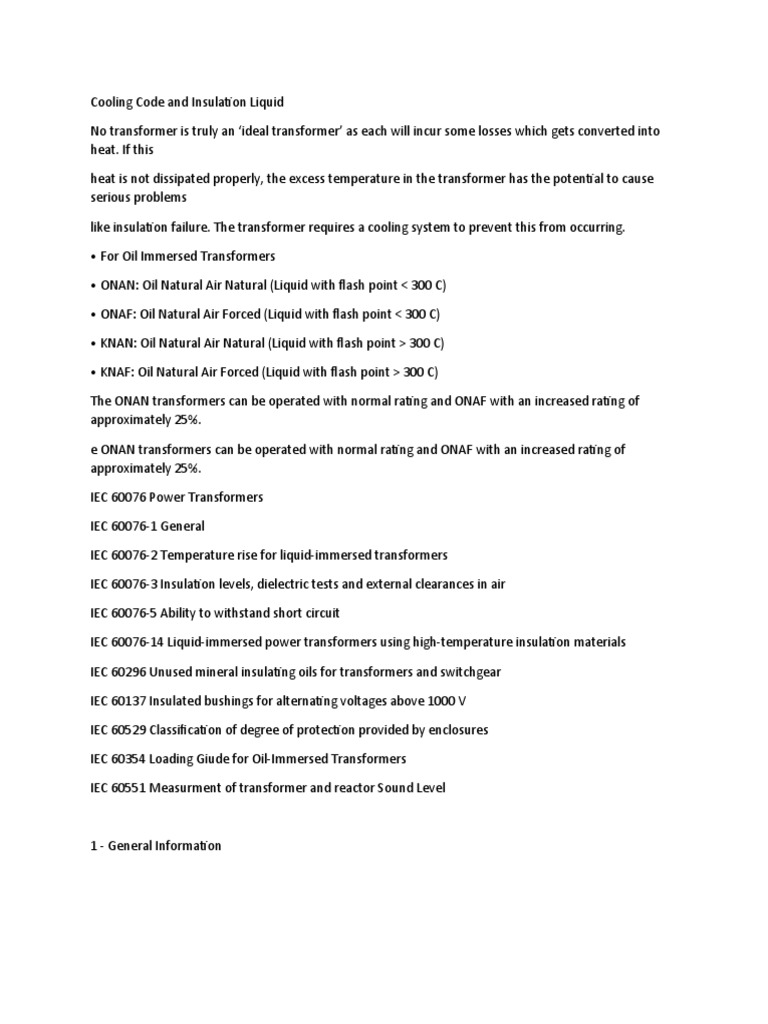 Cooling Code and Insulation Liquid | PDF