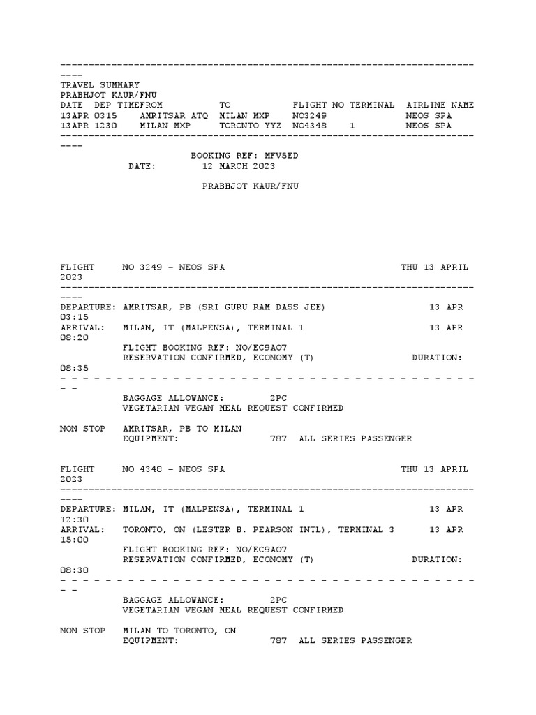 Prabhjot Kaur Atq To Yyz PDF | PDF | Privacy Policy | Civil Aviation
