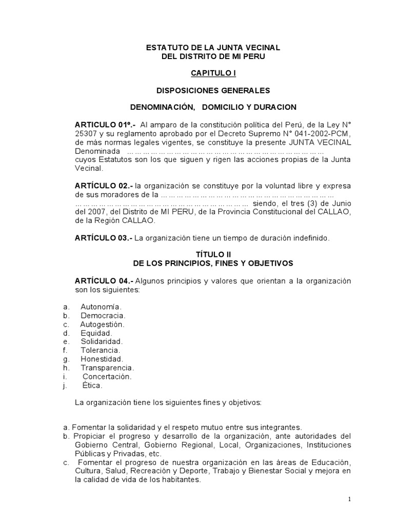 Ejemplo Estatutos Junta Vecinal | PDF | Elecciones | Votación